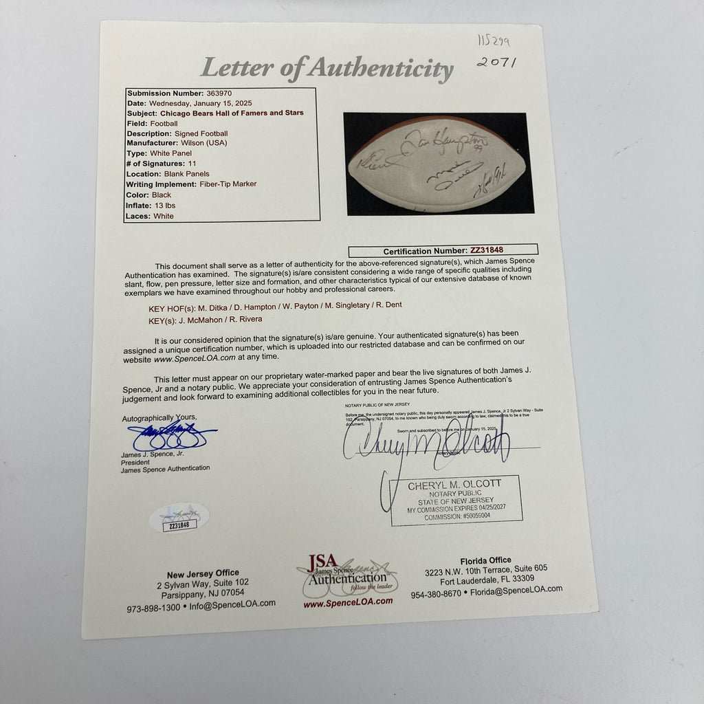 Walter Payton Chicago Bears Hall Of Fame Legends Multi Signed Football ...