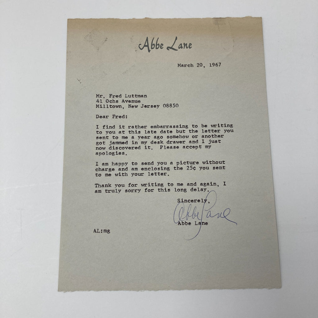 Abbe Lane Signed Vintage Autographed 8x10 Photo JSA COA — Showpieces Sports