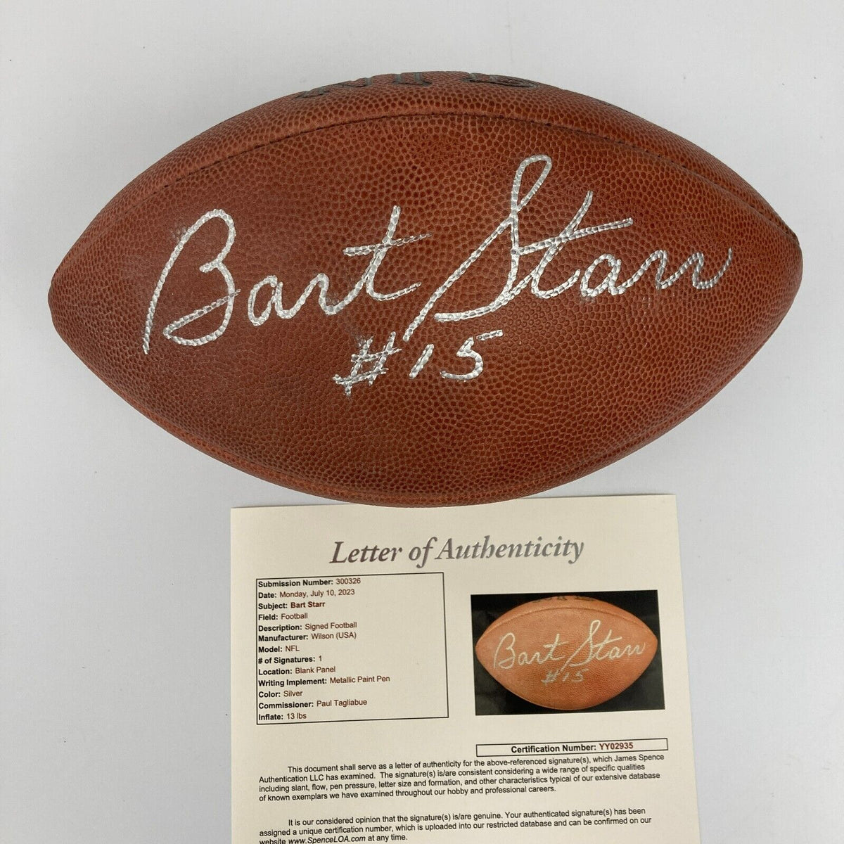 Bart Starr #15 Signed Wilson Official NFL Football JSA COA — Showpieces ...