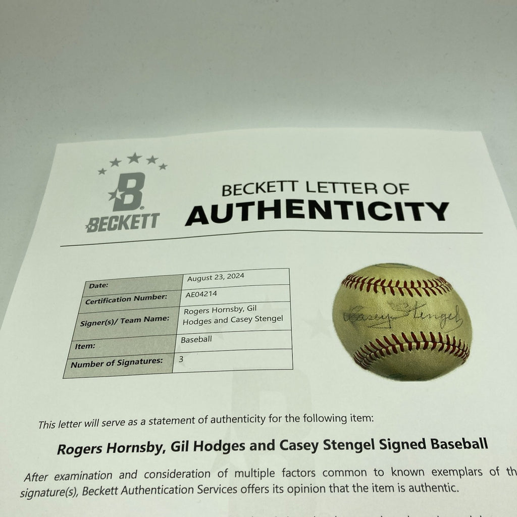 Rogers Hornsby Gil Hodges Casey Stengel Signed National League Basebal ...
