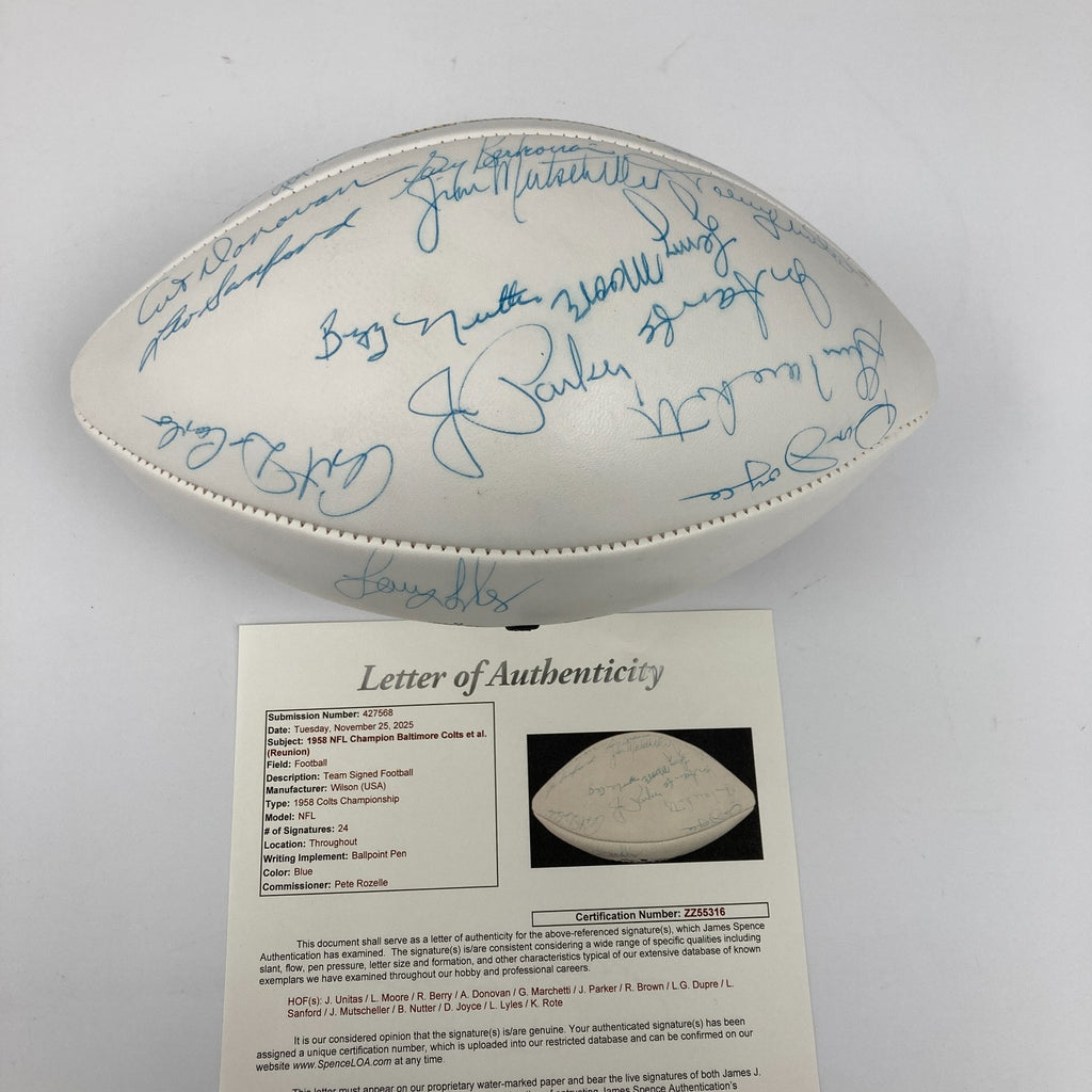 1958 Baltimore Colts NFL Champs Team Signed Football Johnny Unitas JSA ...