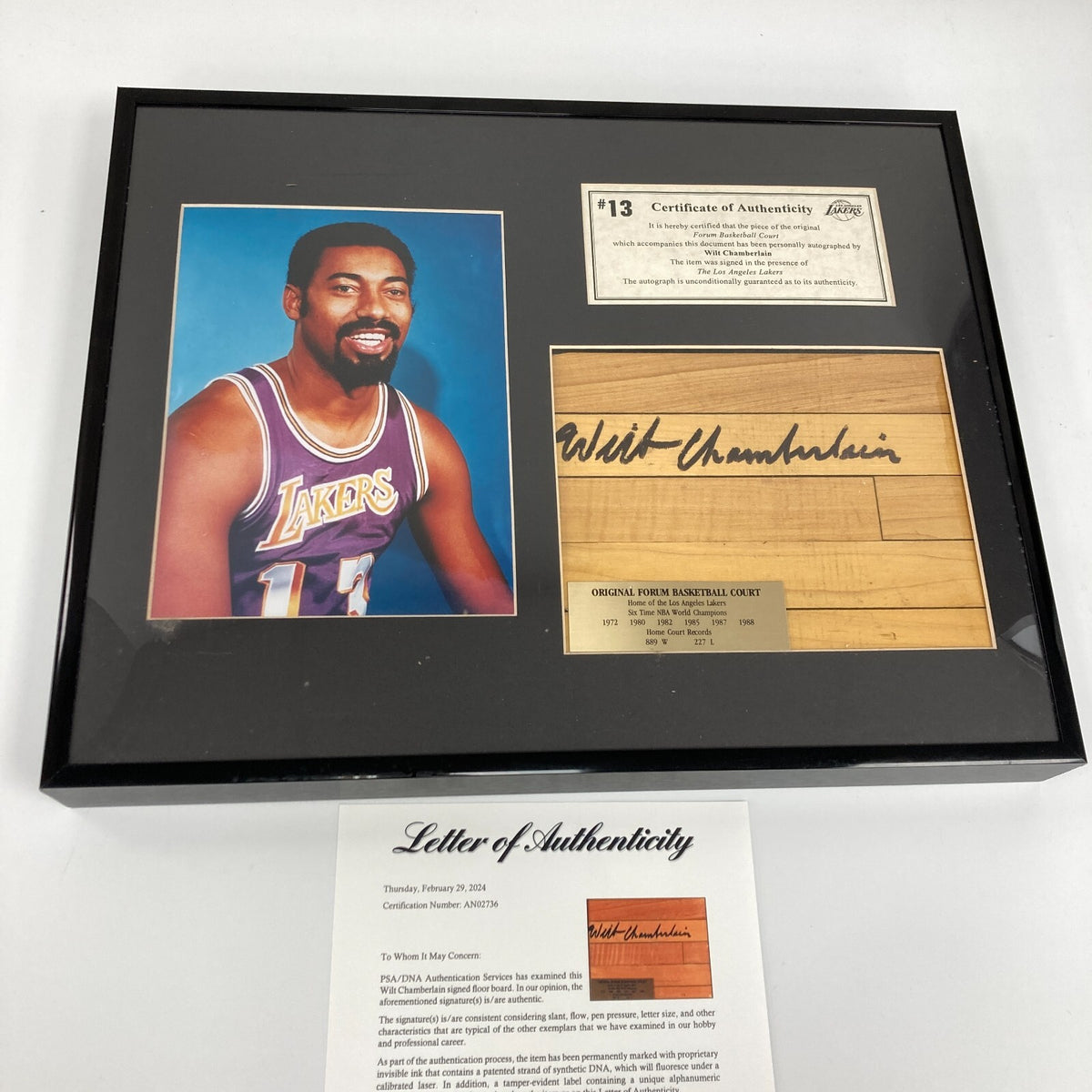 Wilt Chamberlain Signed Original Lakers Forum Basketball Court Floor P ...