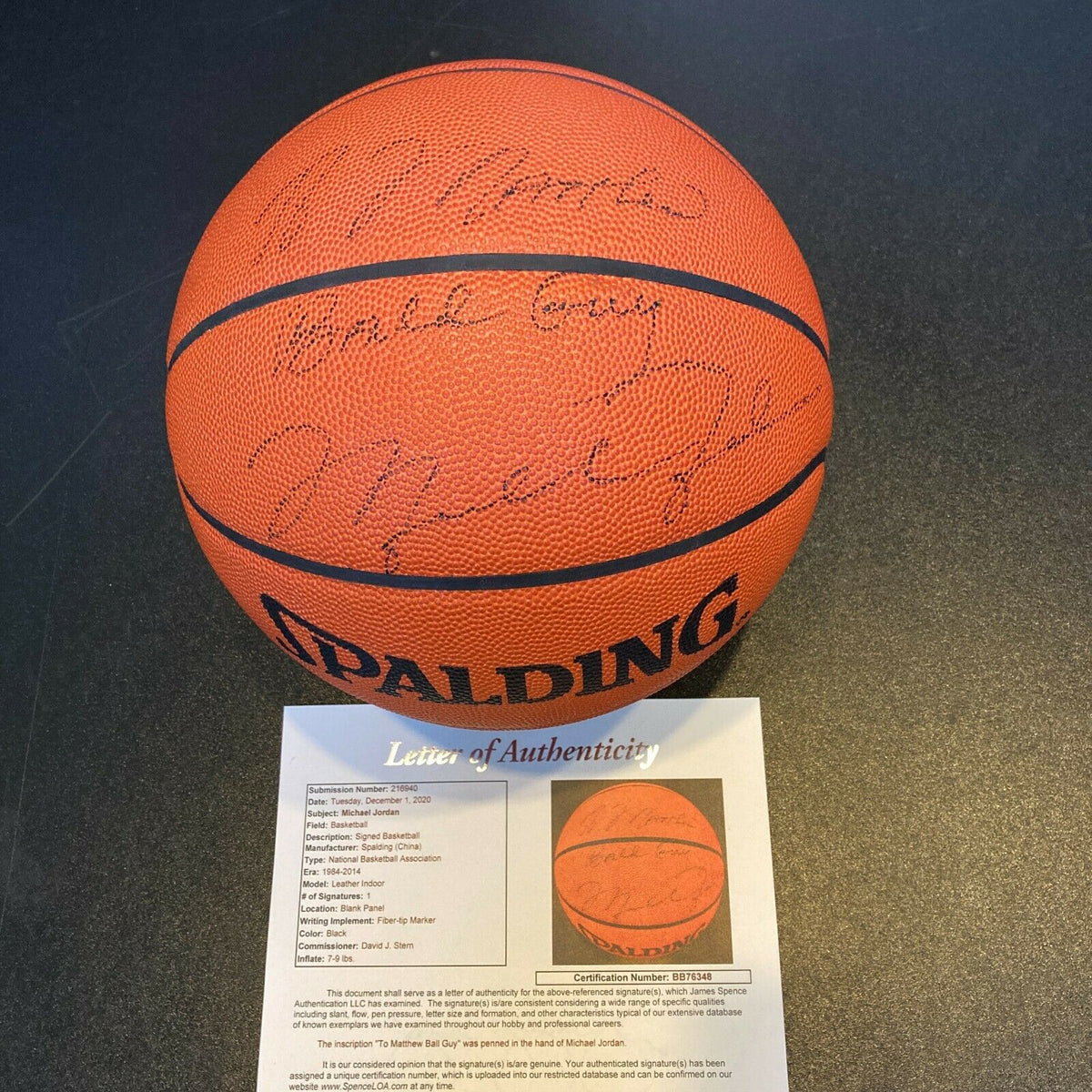Michael Jordan "Bald Guy" Signed Inscribed Spalding NBA Basketball Wit ...