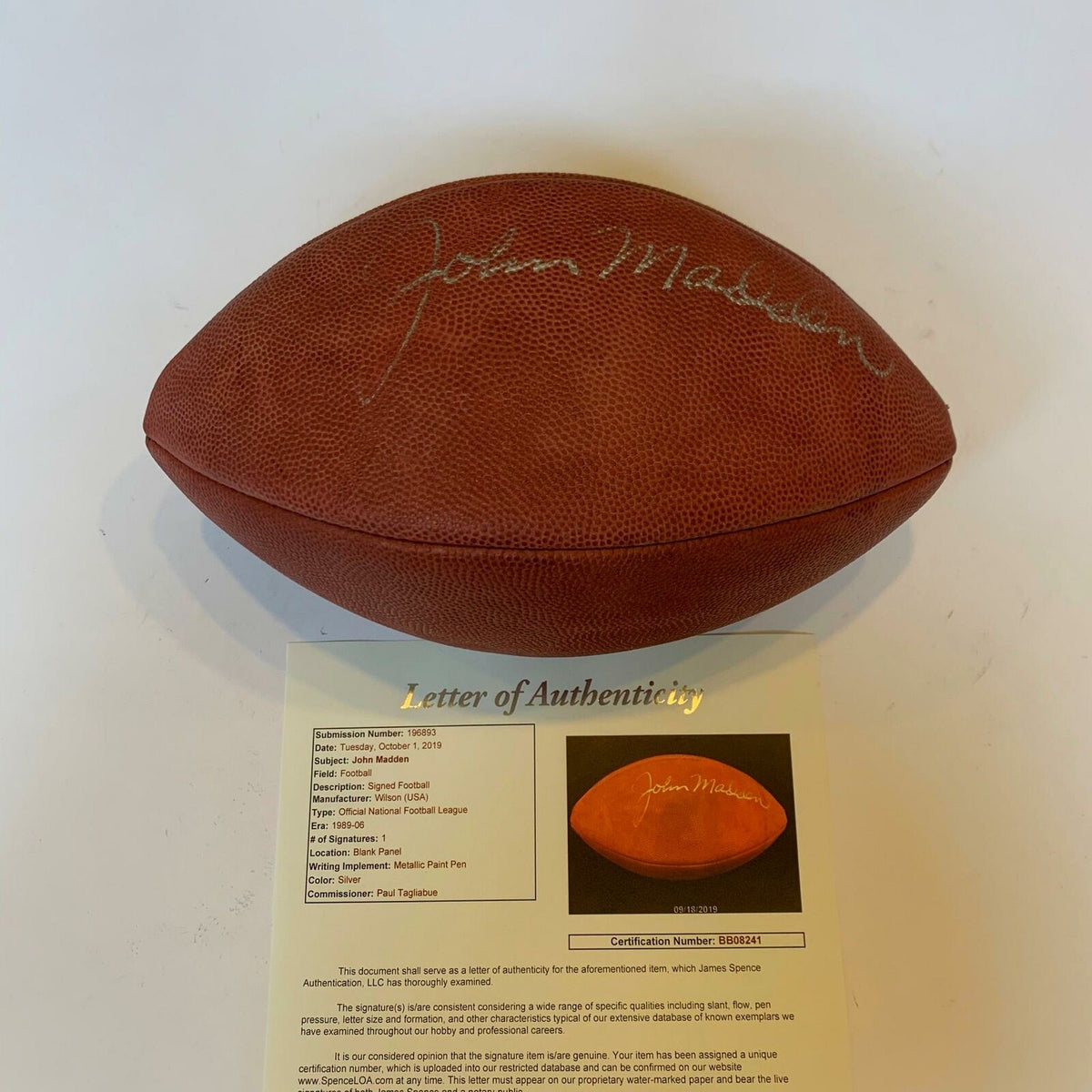 John Madden Signed Autographed Official Wilson NFL Game Football JSA C ...