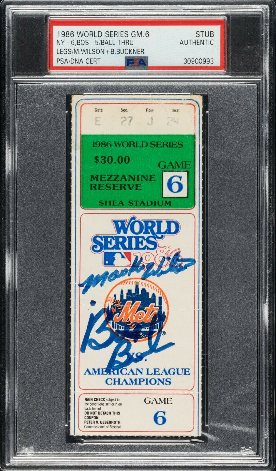 Historic Mollie Wilson & Bill Buckner Signed 1986 World Series Game 6 ...