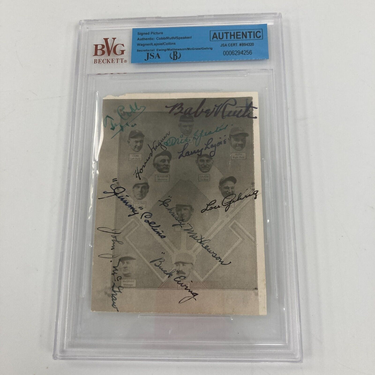 Babe Ruth Honus Wagner Ty Cobb Nap Lajoie Tris Speaker Signed Photo JS ...
