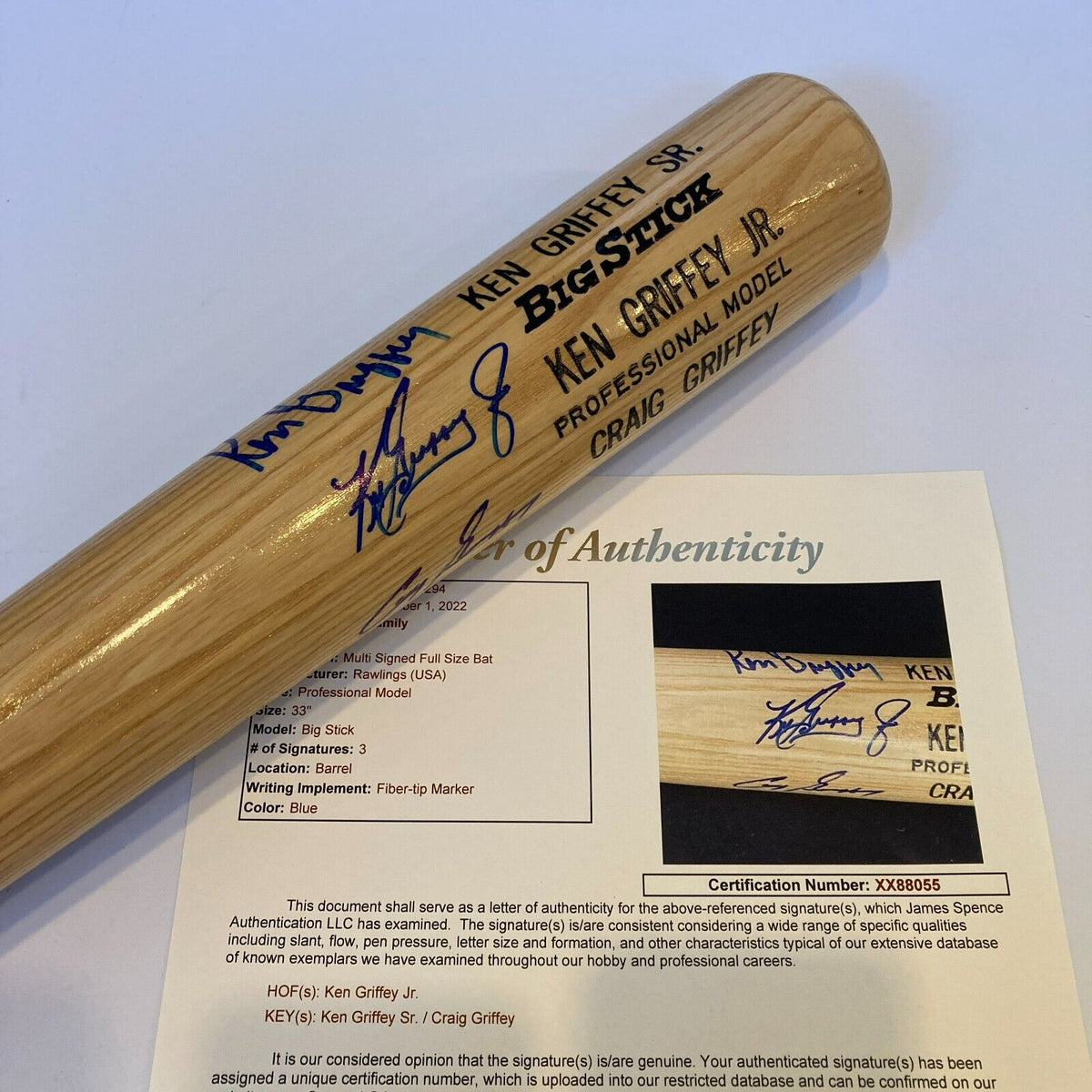 Ken Griffey Jr. & Ken Griffey Sr. Signed Game Model Baseball Bat JSA C ...