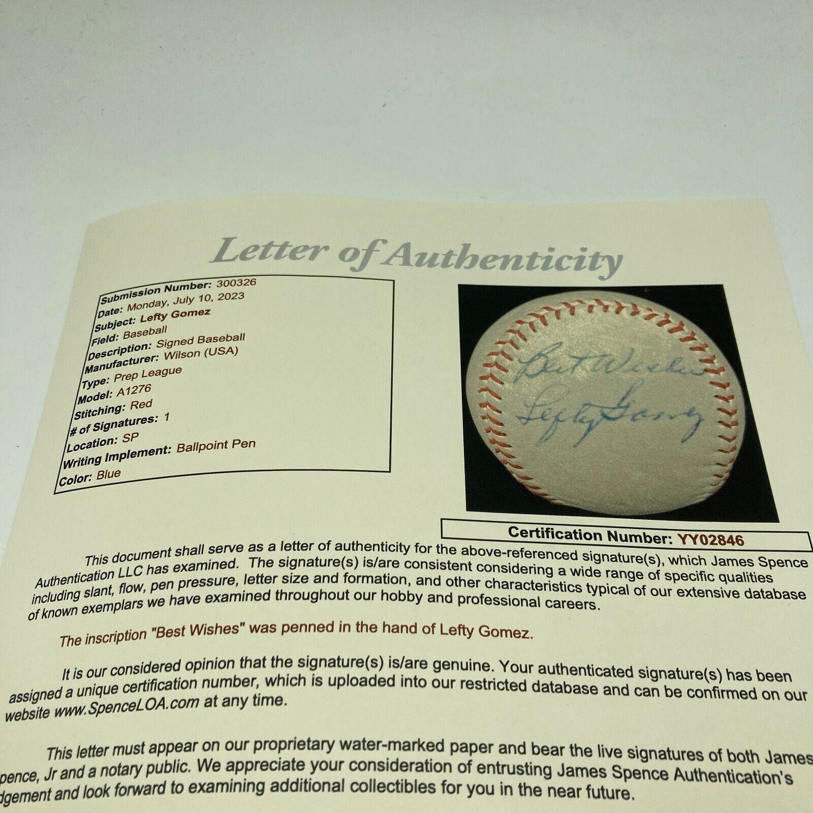 Lefty Gomez Signed 1950's Vintage Baseball JSA COA — Showpieces Sports