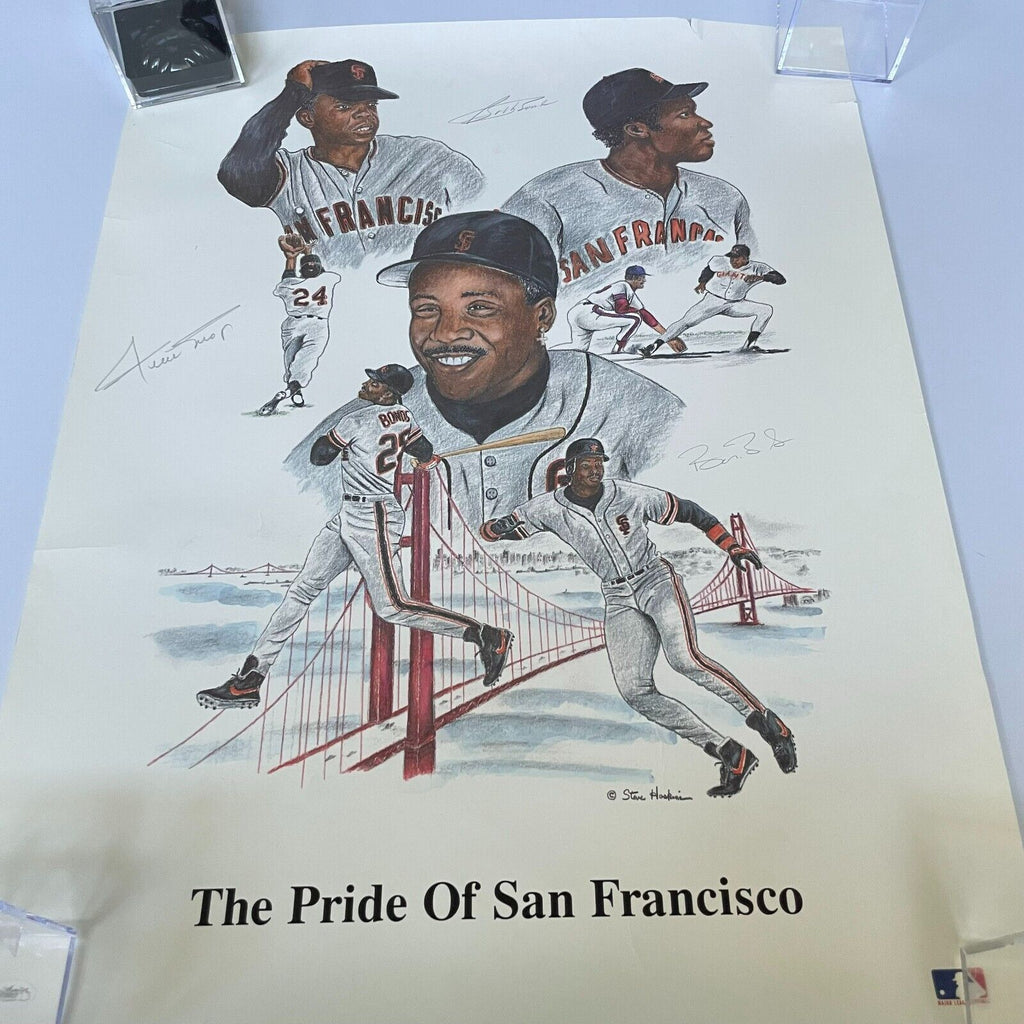 Willie Mays Barry Bonds & Bobby Bonds Signed Large 20x28 Litho Photo J ...